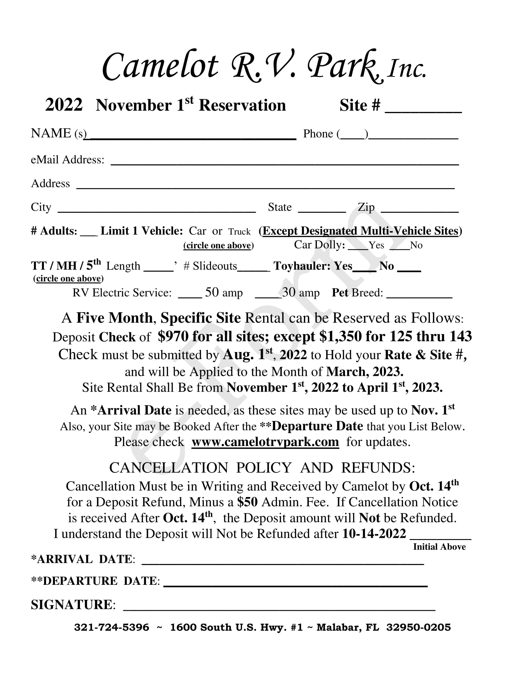 Forms - Camelot RV Park